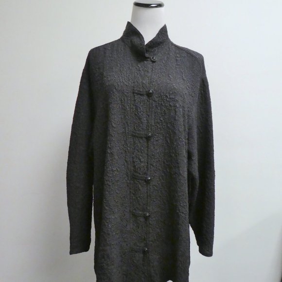 Uru | Tops | Uru Black Silk Button Front Mandarin Collar Knot Buttons ...